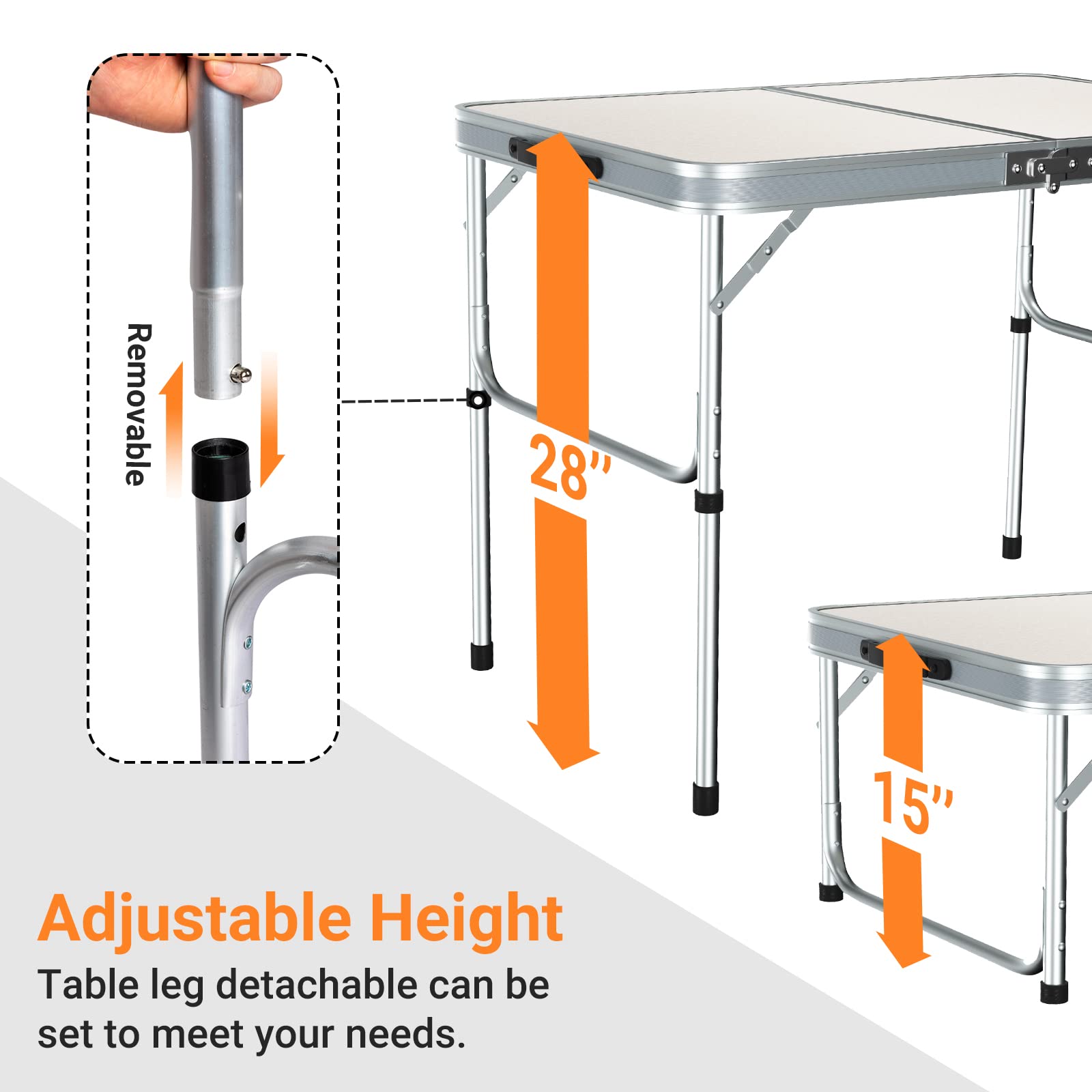 Coastrail Outdoor Folding Camping Table with Storage Height Adjustable Portable Lightweight Camping Table for Party, BBQ, Backyards and Picnic, White, 36 inch X 24 inch X 28 inch