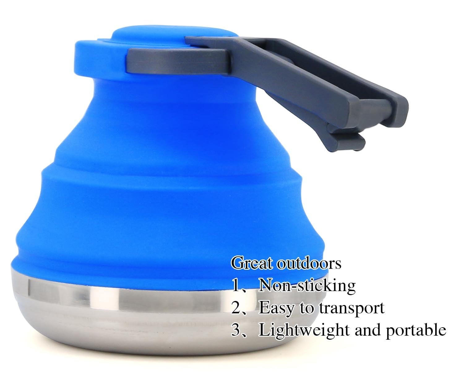 Collapsible Camping Kettle for Hiking Travel & Outdoors & Indoors 42 Ounce Capacity Blue/Green