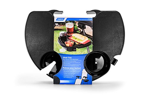 Camco Zero Gravity Chair Tray - Features 2 Cup Holders & Built-in Hook for Bags - Textured Non-Slip Surface & Drainage Holes in Cup Holders (51834)
