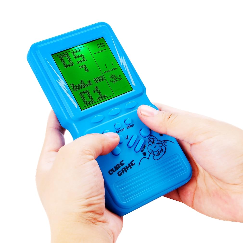 CZT New Retro Block Game Console Green Backlight Large Screen More Convenient for Playing Games Classic Nostalgia Puzzle Built-in 999 in 1 Brick Game Children's Gift (Blue)