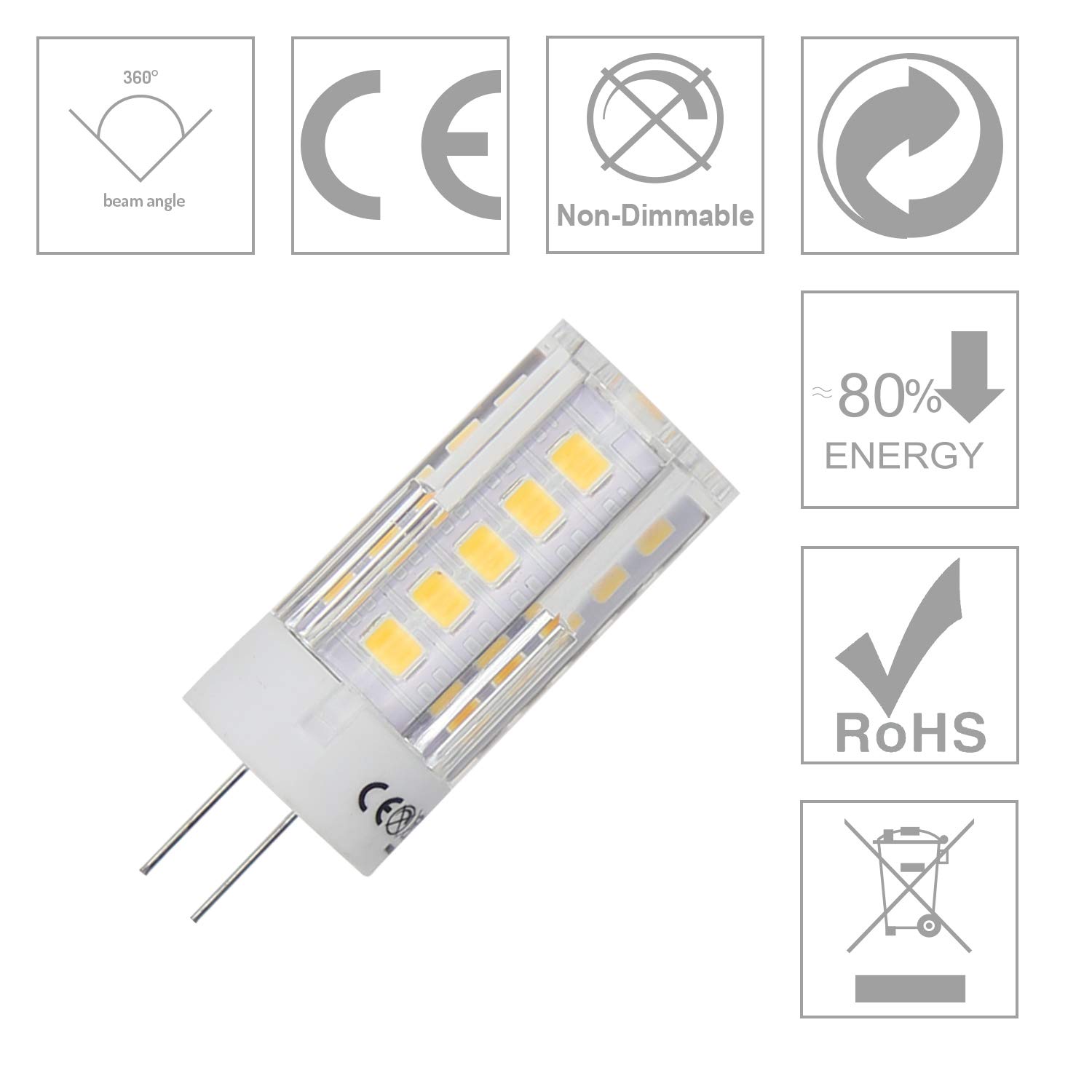 Lumina Lighting® G4 3W LED Bulb (10 Pack) 3W Bi-Pin LED Light Bulb Landscape Light Bulb, NonDimmable, Shatterproof, Dustproof - AC/DC 12 Volt 3000K Warm White, 270 Lumens | G4 3W LED