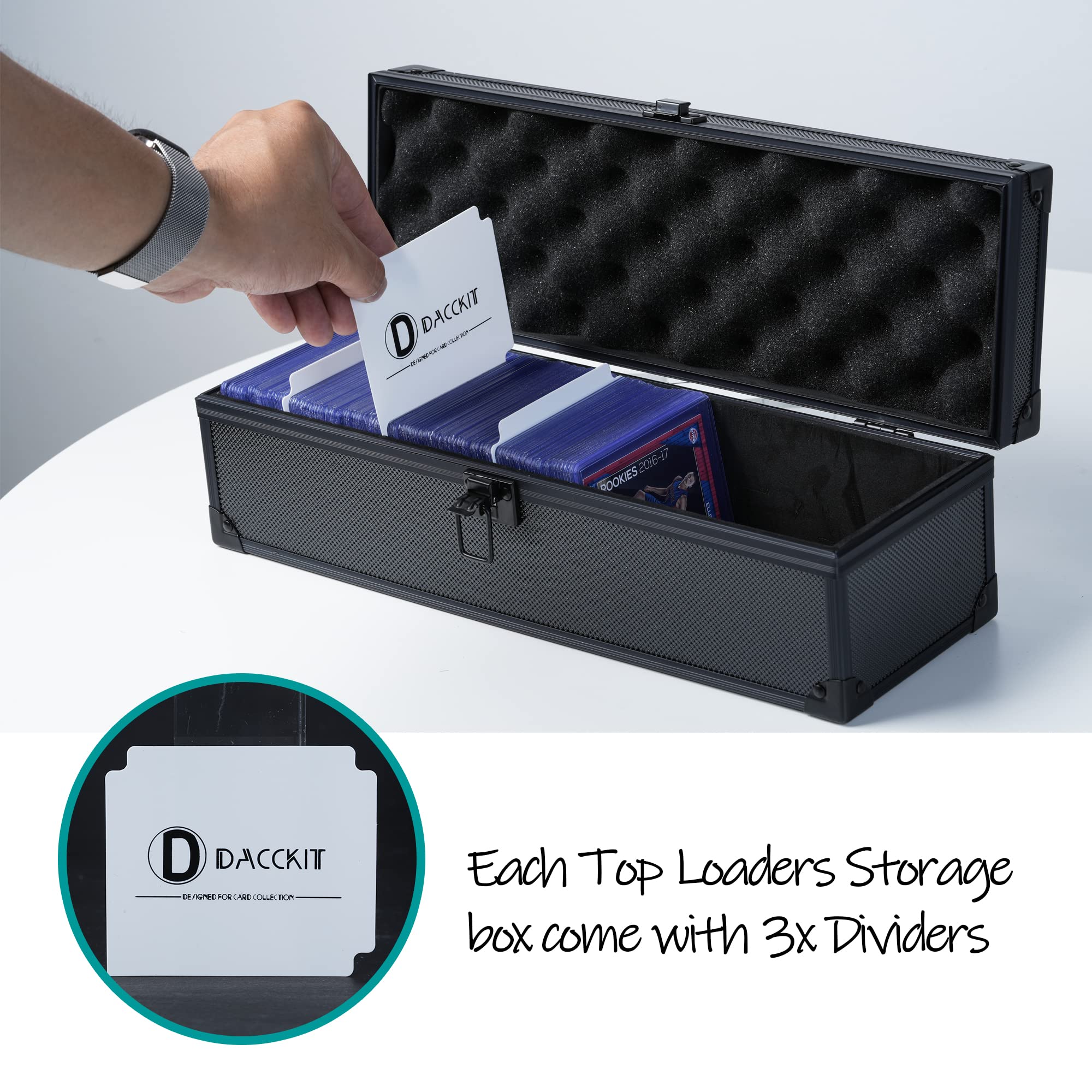 D DACCKIT 230+ Toploaders Storage Box - Hard Case for 3" x 4" 35pt Rigid Card Holders for Trading Cards & Sports Cards