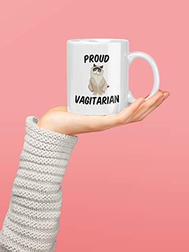 Funny LGBT Mugs. Proud Vagitarian 11 ounce Lesbian Coffee Mug. Cup Idea for Gay Girlfriend or Friend on Her Birthday or Anniversary. (White)