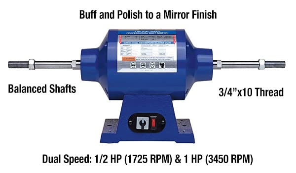 Eastwood 1 HP Buff Motor Dual Speed 1720/3400rpm Buffing and Polishing Metal