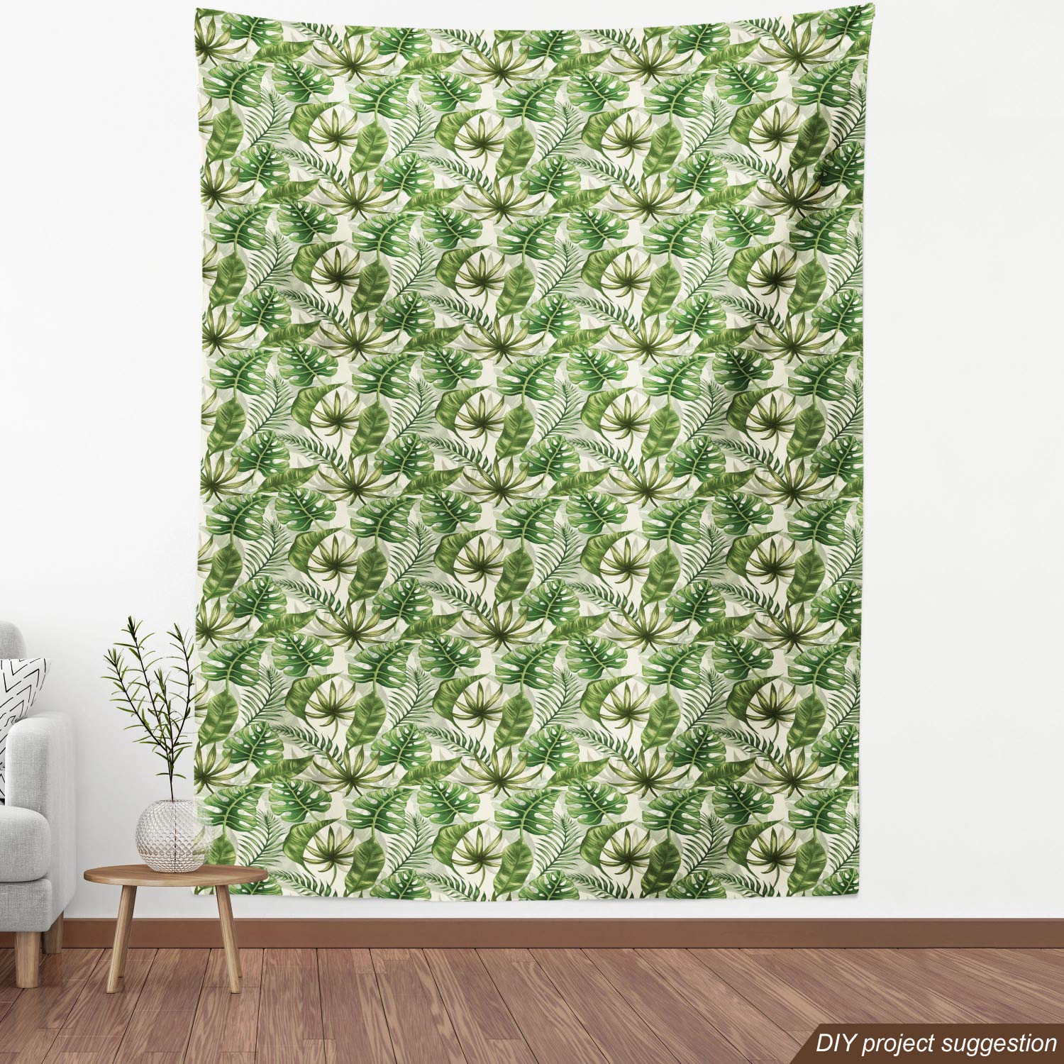 Lunarable Tropical Fabric by The Yard, Rainforest Island Jungle Foliage Pattern Green Leaves Retro Nature, Decorative Fabric for Upholstery and Home Accents, 1 Yard, Olive Green