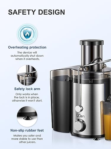 Juicer Machine, 800W Centrifugal Juicer Extractor with Wide Mouth 3β Feed Chute for Fruit Vegetable, Easy to Clean, Stainless Steel, BPA-free (Black)