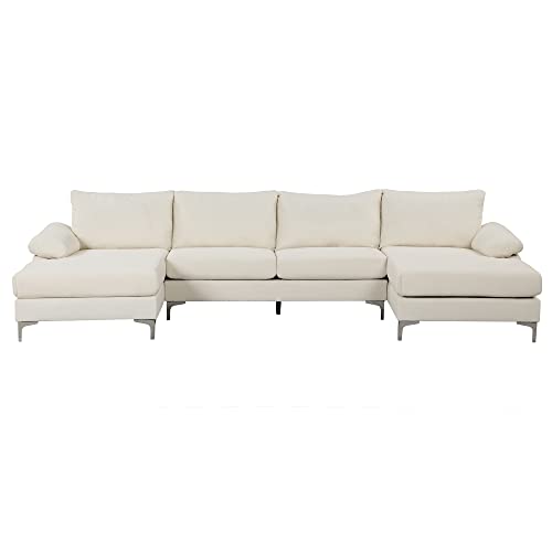 Casa Andrea Milano BOUCLÉ U-Shape Sectional Sofa, Luxury Couch with Extra Wide Chaise Lounge, Couch for Living Room Apartment Lounge, Cream Boucle