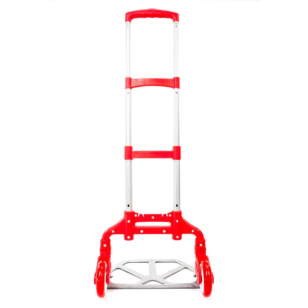 Folding Hand Truck Dolly Cart, 165lbs Load Capacity Aluminium Trolley Cart with Telescoping Handle, 2 Rubber Wheels & Bungee Cord for Luggage, Travel, Auto, Moving and Office Use (Red)