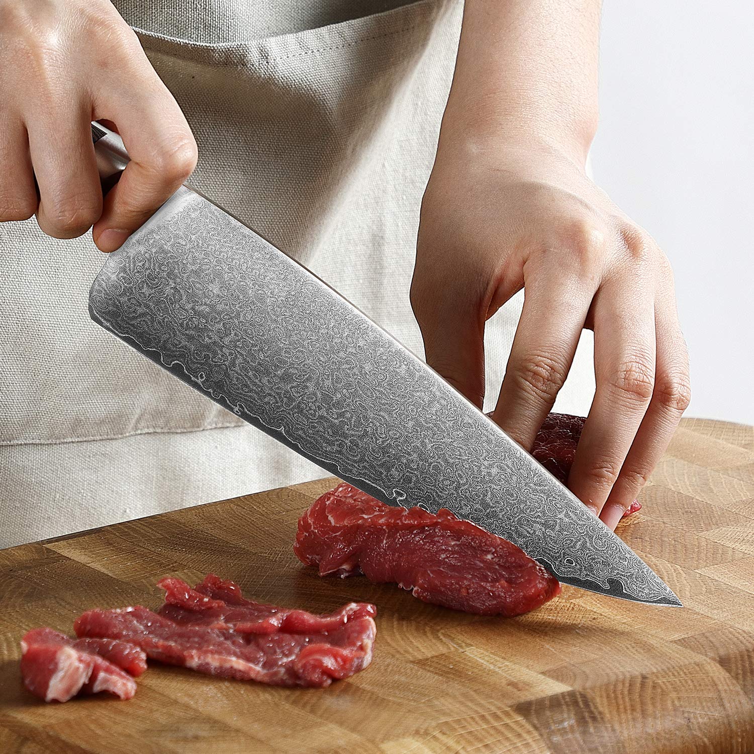 Damascus Chef Knife, 8 Inch Professional Damascus Kitchen Knife Forged with VG10 Super Steel 67-Layer, Non-slip Ergonomic Micarta Handle, Razor Sharp Lightweight Multipurpose Full Tang Gift Box