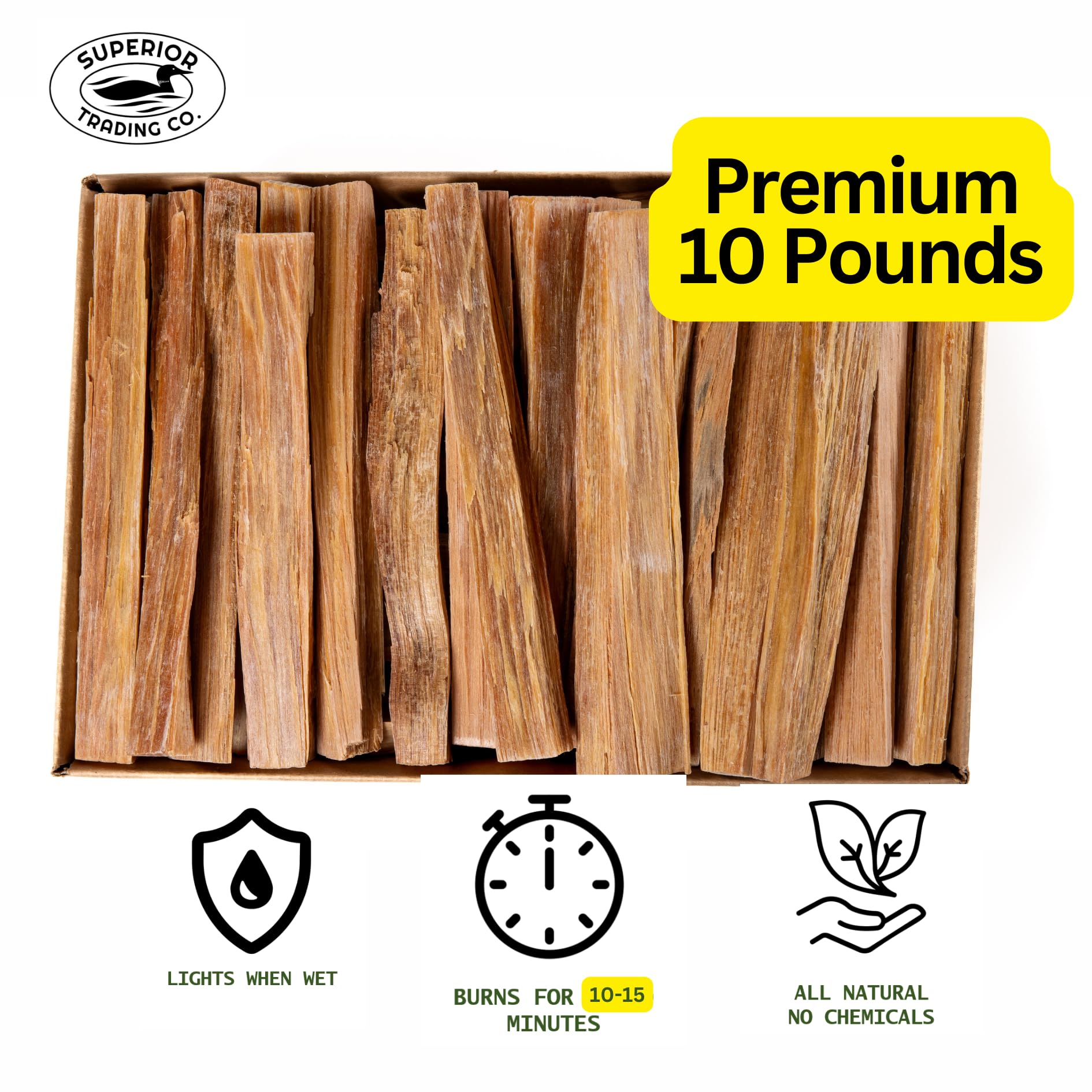 Fatwood Fire Starter Sticks 10 lb - All Natural & Organic for Fire Pit, Pizza Oven, Solo Stove - Easy Start Kindling for Wood Stoves & Camping. Start a Fire with just 2 Sticks