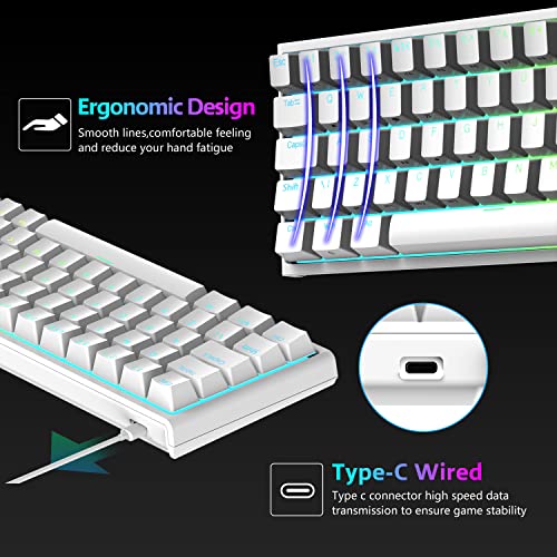 One 2 Mini 60% Wired Gaming Keyboard and Mouse Combo,Wired Chroma RGB Backlit+6400DPI Honeycomb Lightweight Mouse,Compact Anti-Ghosting Metal Panel WaterProof for PC Mac PS4 PS5 (White/Red Switch)
