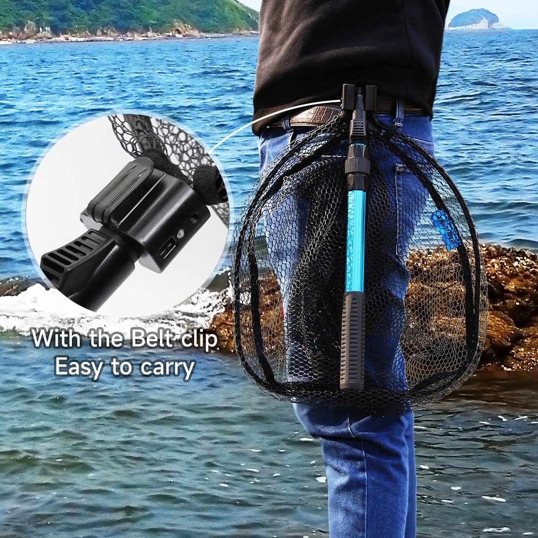 Collapsible Telescopic Pole Fishing Net - Folding Extend Rubber Coated Freshwater Saltwater Landing Net for Trout Bass Steelhead Salmon Kayak (SD-139SS(80CM))