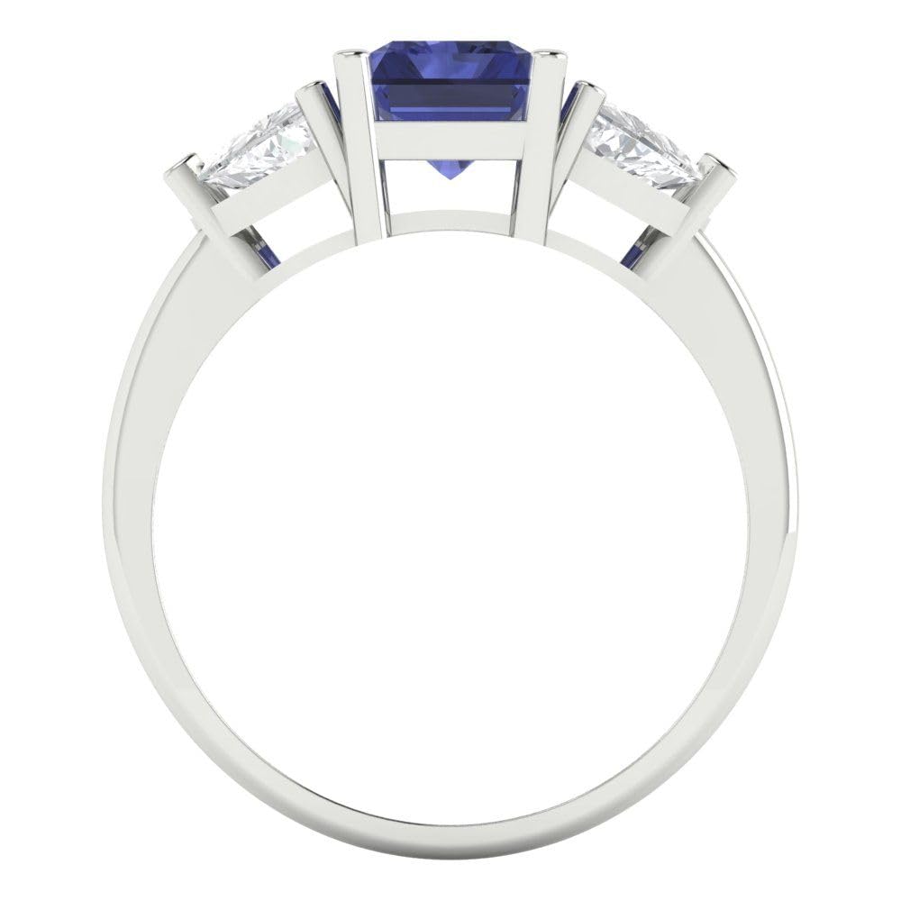 Clara Pucci 2.95 Carat Emerald Cut 3 Stone Solitaire Simulated Tanzanite Proposal Designer Wedding Anniversary Bridal Ring 14k White Gold, Size 8