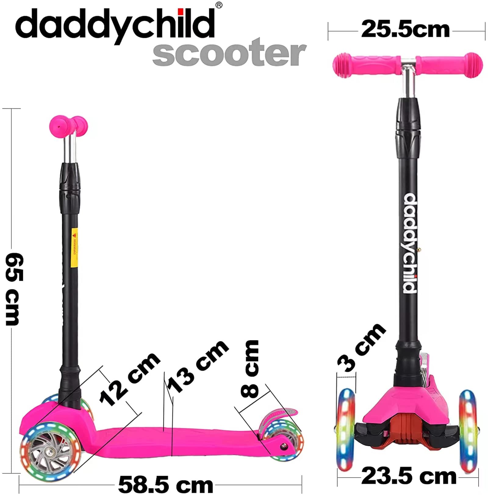 Scooters for Kids 3 Wheel Kick Scooter for Toddlers Girls & Boys, 4 Adjustable Height, Lean to Steer, Extra-Wide Deck, Light Up Wheels for Children from 3 to 14 Years Old,Pink
