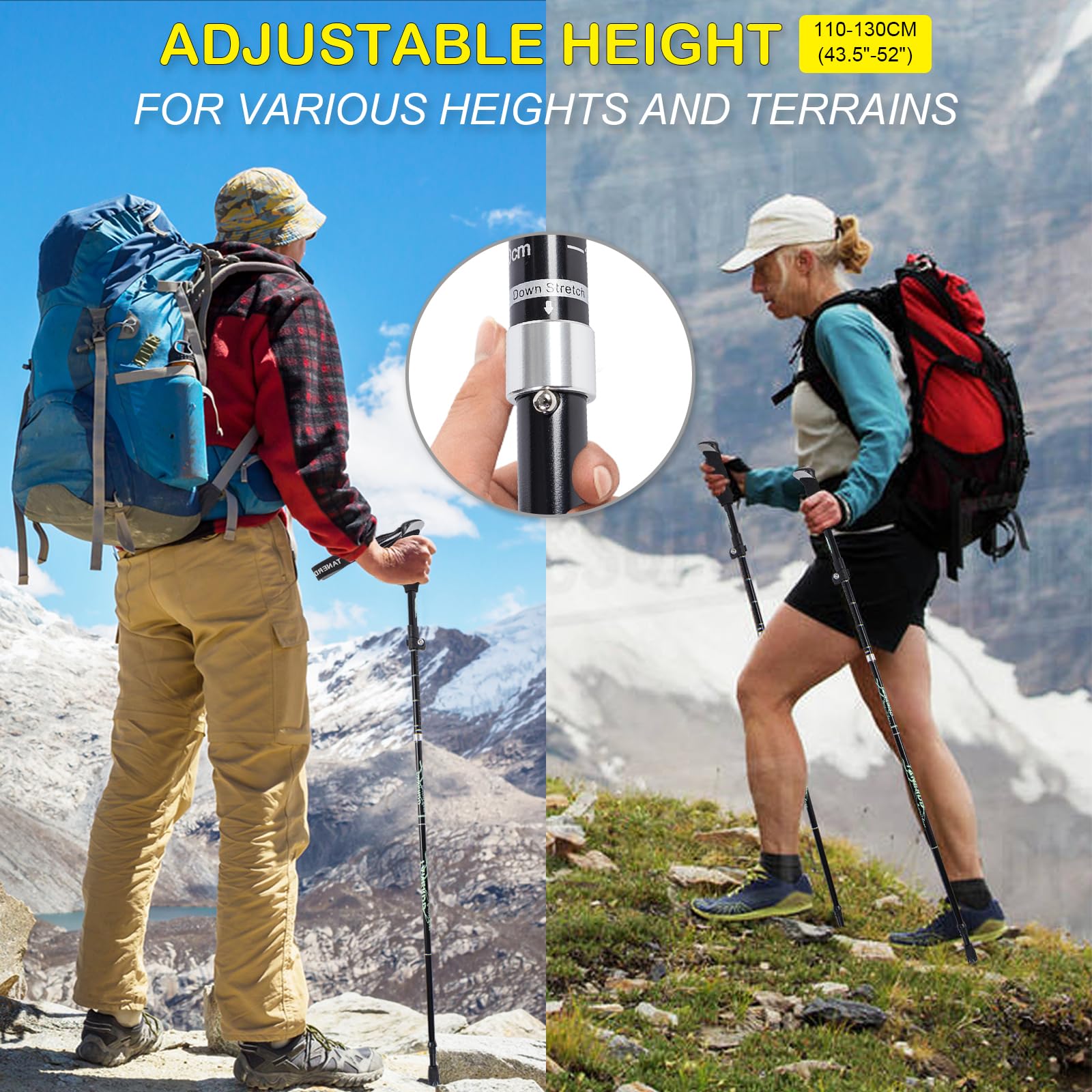 Collapsible Trekking Poles DecorSea 2Pack 5-Sections Aluminum Adjustable Hiking Poles Ultralight Walking Sticks with Quick Locks for Outdoor Hiking Camping Mountaineering(Red)