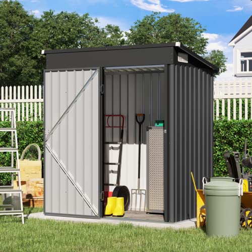 Verano Garden 5'x3' Outdoor Storage Shed, Galvanized Metal Steel Garden Shed W/Lockable Door, Small Waterproof Storage Shed for Backyard, Patio, Lawn (5' x 3',Black)