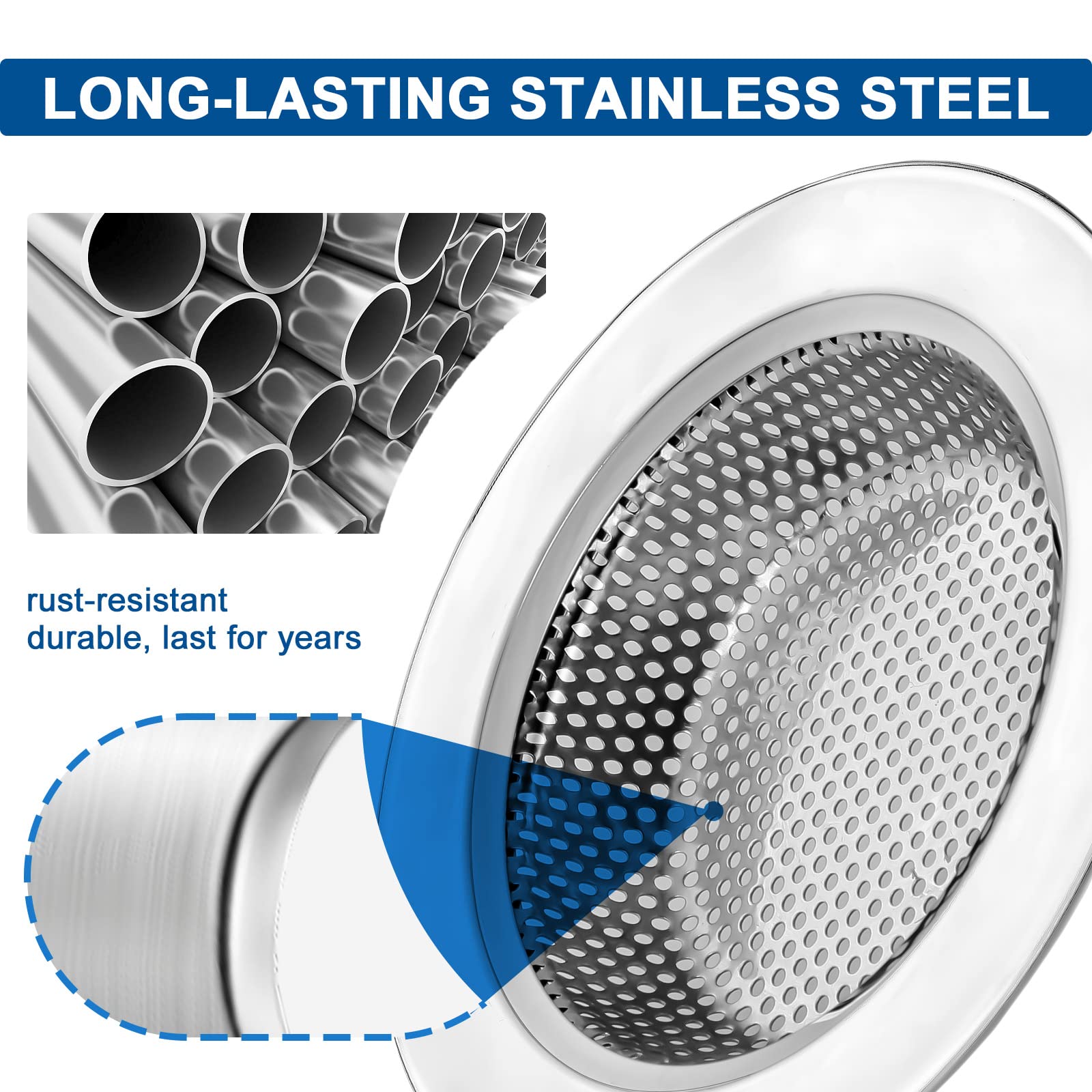 FURNIFE 2PCS Kitchen Sink Strainer - Stainless Steel Sink Strainers for Kitchen Sinks, Large Wide Rim 4.5" Diameter