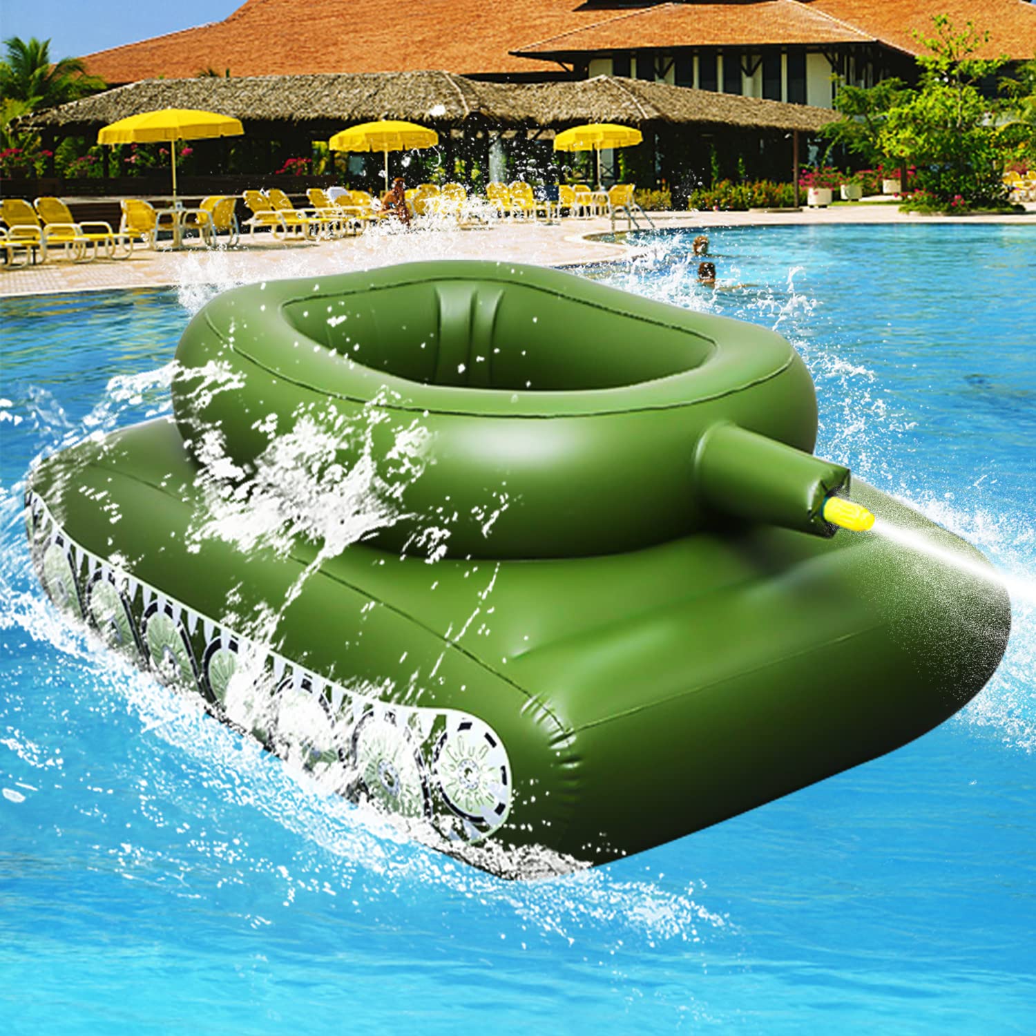 Depointer Life Inflatable Tank Float with Water Cannon Squirt Water Gun Toy Pool Tank Float for Kids Adult Summer Pool Party
