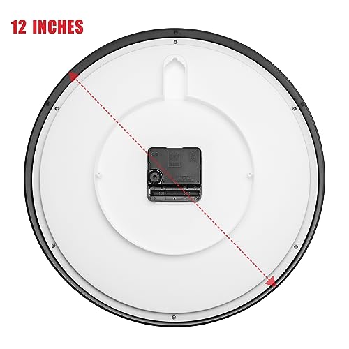 Plumeet Black Wall Clock Non Ticking Silent Quartz Round Clock Decorate Bedroom Home Kitchen Office - Battery Operated (White)