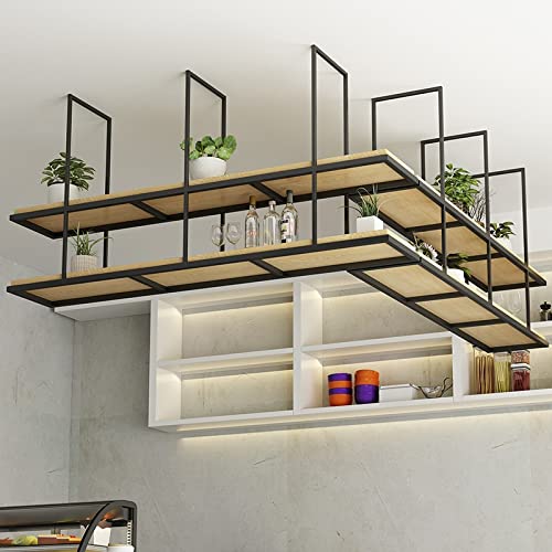 Guuurrrg Ceiling Mount Shelf Industrial Style PB9rrling Mounted Storage Shelf, Bar Kitchen Restaurant Hanging Decorative Flower Stand, 4 Sizes (Black 120 x 30 x 80cm)