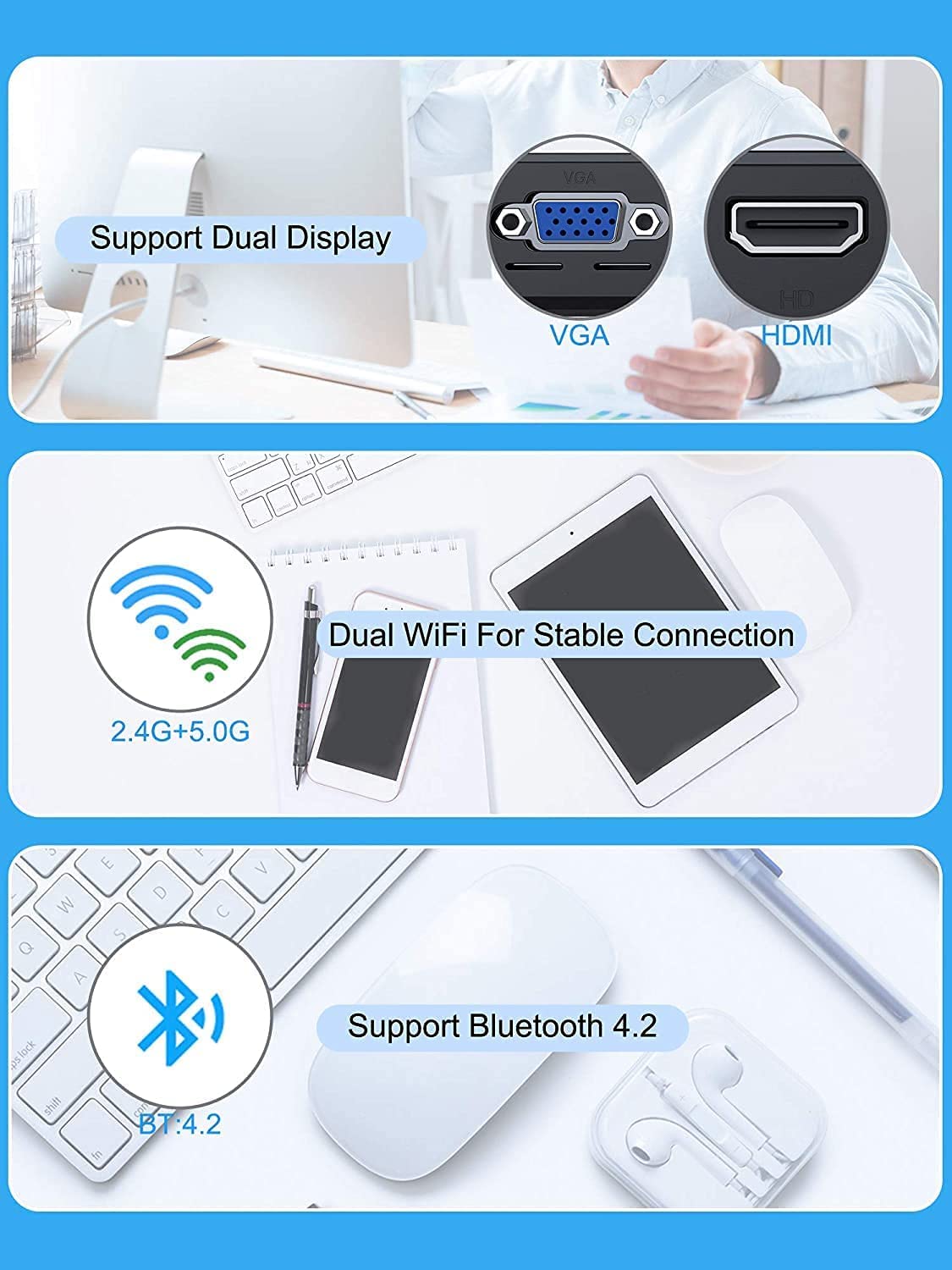 Fanless Mini PC Intel Atom Z8350 Processor,Mini Computer Windows 10 Pro,8GB LDDR3 128GB EMMC,Mini Desktop Computer Support Dual Display/4K HD/2.4G+5G Dual-Band WiFi for Business Home Theater