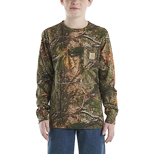 Carhartt Boys' Long Sleeve Crewneck T-Shirt with Pocket, Mossy Oak Country Camo