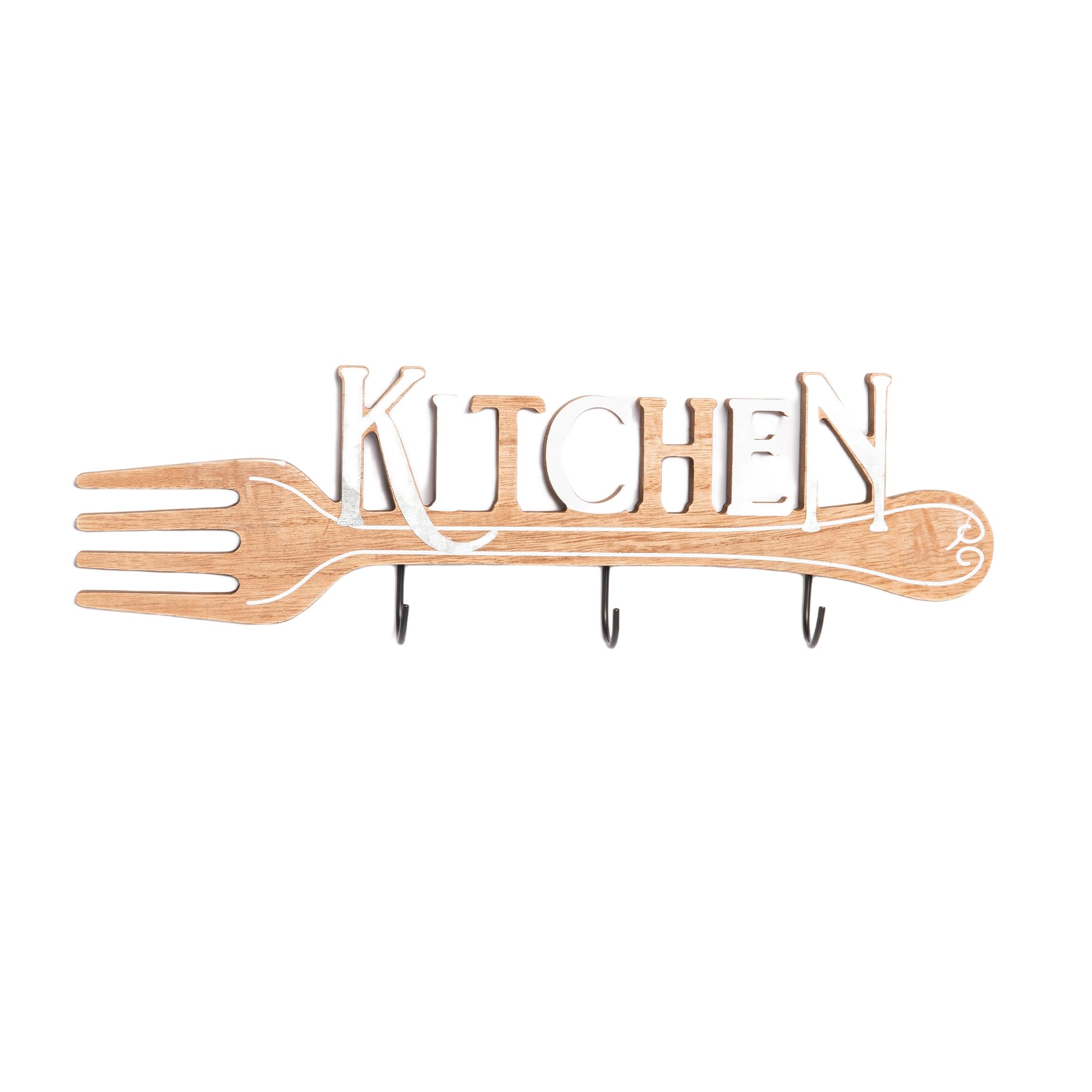 GENMOUS Kitchen Utensil Rack, Rustic Wood Coat Rack Wall Mount Shelf with Hooks, Kitchen Farmhouse Wall Coat Rack with Shelf & Coat Hook with 3 Hooks for Kitchen Decor