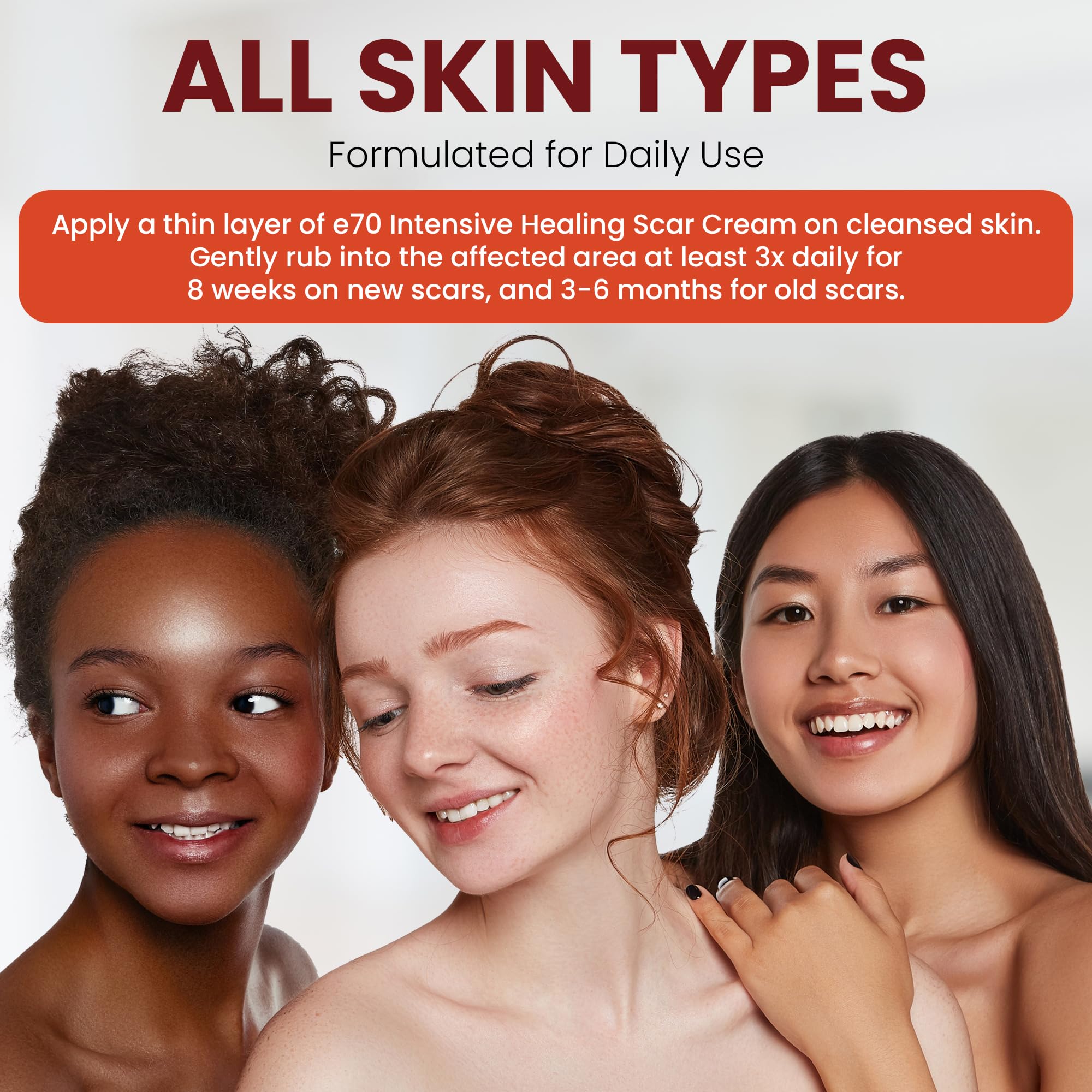 e70 Intensive Healing Scar Cream - Fast Repair Surgical Scars, C-Section, Stretch Marks, Keloids, Burns, Old & New Scars. Vitamins Full - All Skin Types - Reduce Acne Spots Appearance - 2.0 Fl Oz