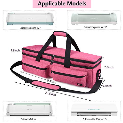 Craft Double-Layer Tote Bag Compatible with Cricut Explore Air, Air 2, Maker and Silhouette Cameo 3, Tool Carrying Case for Cutting Machine and Supplies Travel Bag,Red