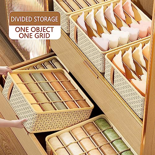 verrio Sock Underwear Organizer Drawer Dividers, Sock Underwear Drawer Organizer Bins, Closet Cabinet Organizer Underwear Storage Boxes for Storing Socks, Undies and Baby Clothes (Beige-M)