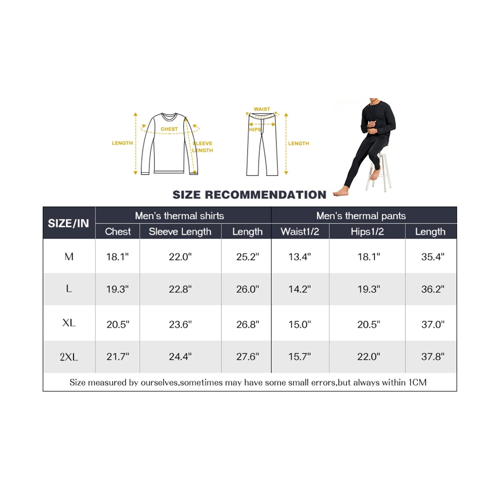 Century Star Heavyweight Thermal Underwear for Men Set Long Johns Base Layer Mens Fleece Lined Top Bottom Hunting Gear Heavyweight Black Medium