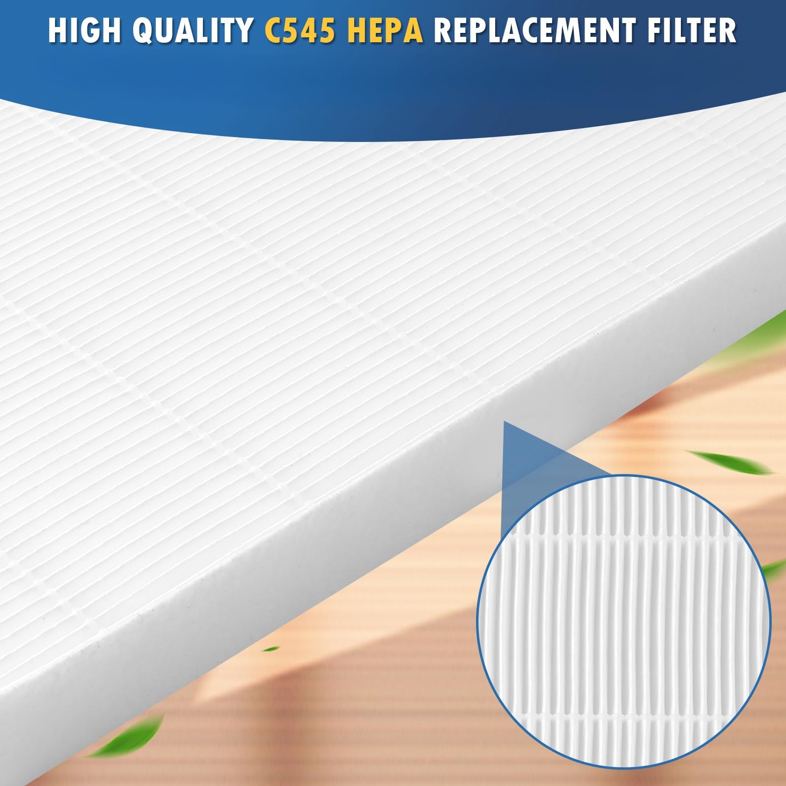 DerBlue 2 Pack C545 True HEPA Filter & 8 Pcs Carbon Pre-Filters Replacement Filter S for Winix C545, True HEPA Filter and Activated Carbon Filter, Part Number 1712-0096-00