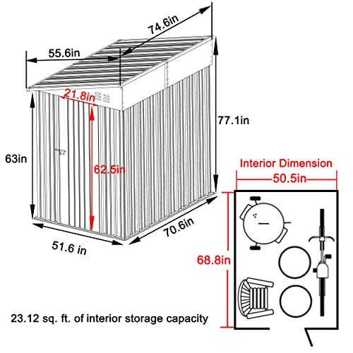 MUPATER Outdoor Storage Shed 4x6 FT, Garden Tool Shed, Metal Lean-to Shed Kit for Backyard Lawn with Lockable Door and Vents, Grey