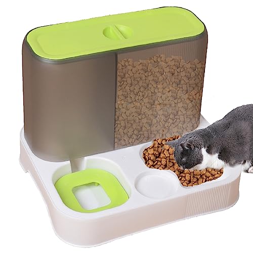 IVVTRYI Automatic Pet Feeding Set, Small Dog and Cat Bowls for Food and Water, 1L Feeder and 2.8L Water Dispenser, Ideal for All Breed, 2-Pack(Green)