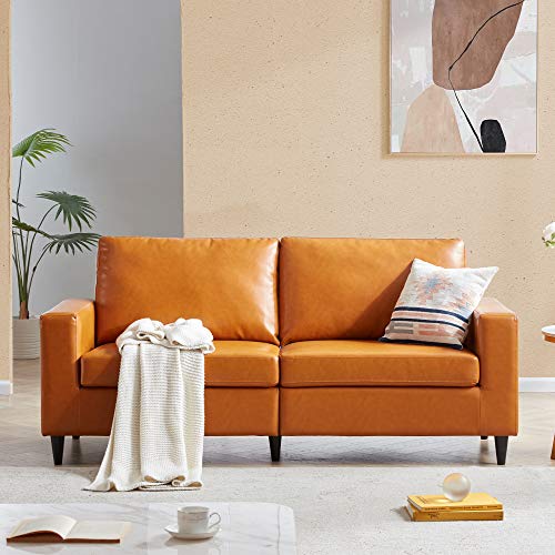 Goohome 3 Seat Sofa Modern Style PU Leather Upholstered Couch Furniture for Small Spaces Office, Brown Home