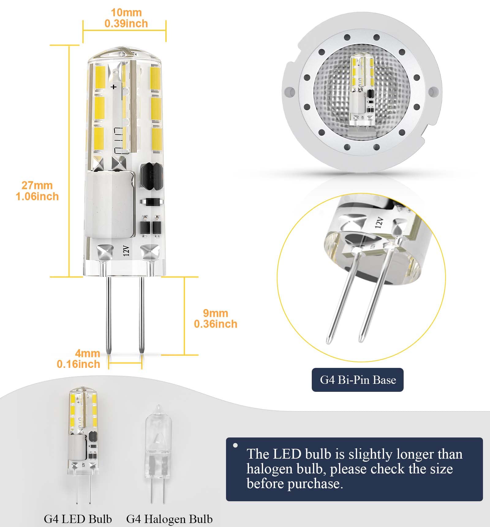 DiCUNO G4 LED Bulbs 12V 1.2W T3 10W Halogen Bulbs Replacement, JC Type G4 Bi-Pin Base Light Bulbs Non-dimmable, Daylight White 6000K, 120 LM for Landscape, Under Cabinet/Counter, RV Lighting, 10PCS