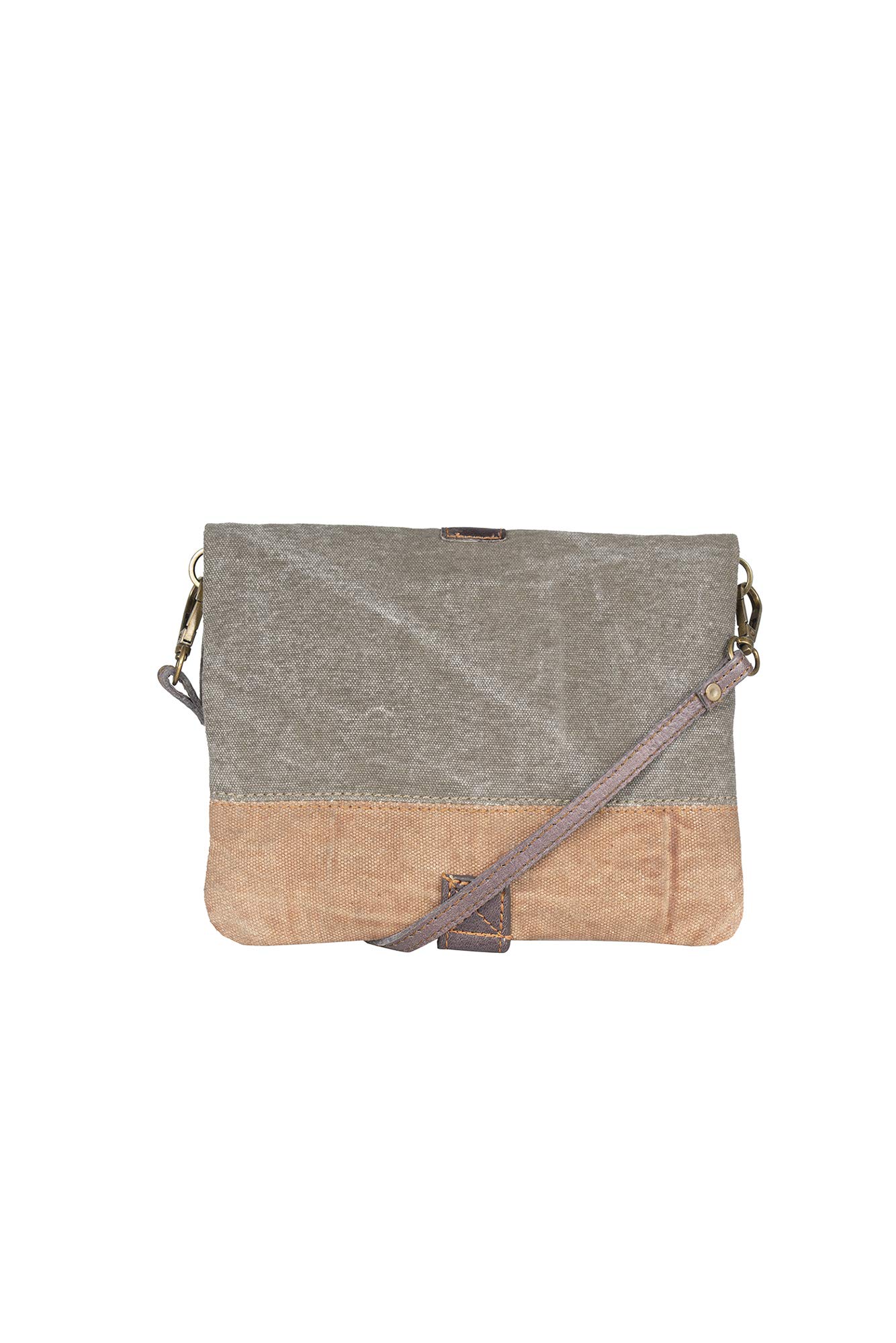 Mona B. Live Love Wander Bag Upcycled Canvas Tote Bag with Vegan Leather Trim (Foldover Crossbody-Charcoal)