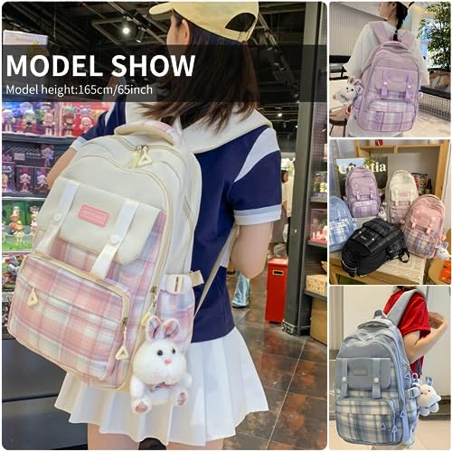 iwhgrmp Kawaii Backpack with Cute Accessories Versatile Big Capacity Cute Aesthetic Travel Backpacks Adorable Lovely Daypack (Blue)