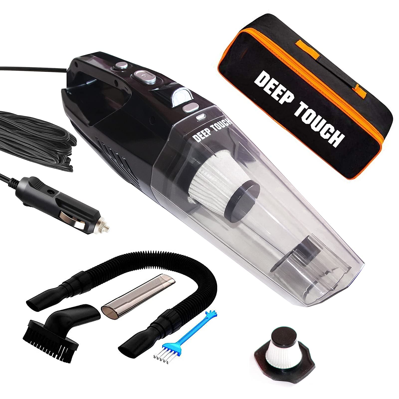 Deep Touch Car Vacuum Cleaner High Power Handheld Vacuum LED 12V Car Vacuum Auto Accessories Cleaning Kit for Car Interior 16 Ft Cable