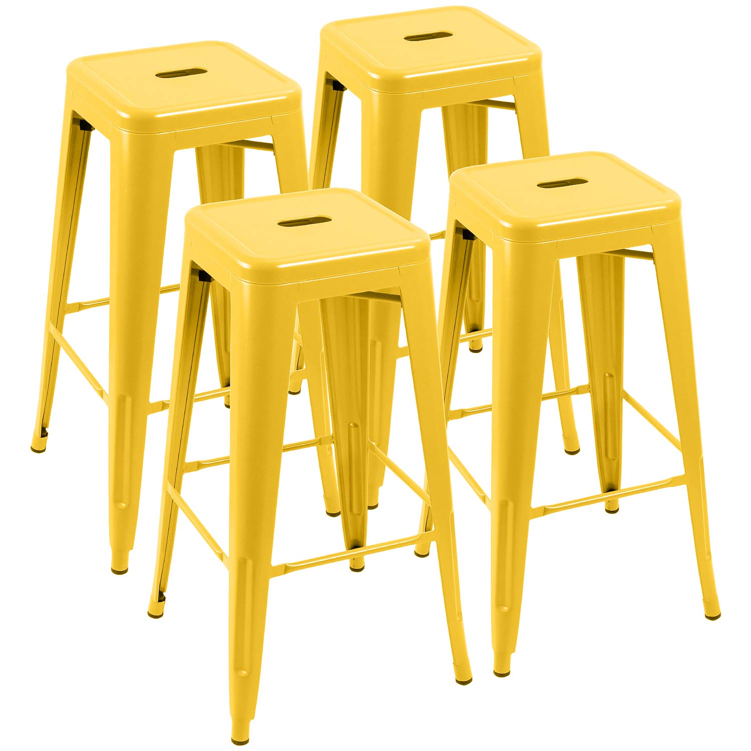 Furniwell 30 Inches Metal Bar Stools High Backless Tolix Indoor-Outdoor Stackable Barstool with Square Counter Seat Set of 4 (Yellow)