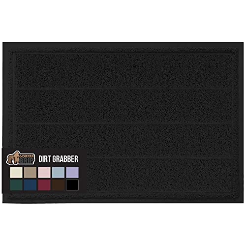Gorilla Grip Stain and Fade Resistant Dirt Grabber Mesh Door Mat, Low-Profile, Heavy Duty Quick Dry Striped Doormat, Mats for Indoor or Outdoor Entry, Shoe Scraper, Garage Entrance Mat, 35x23, Black