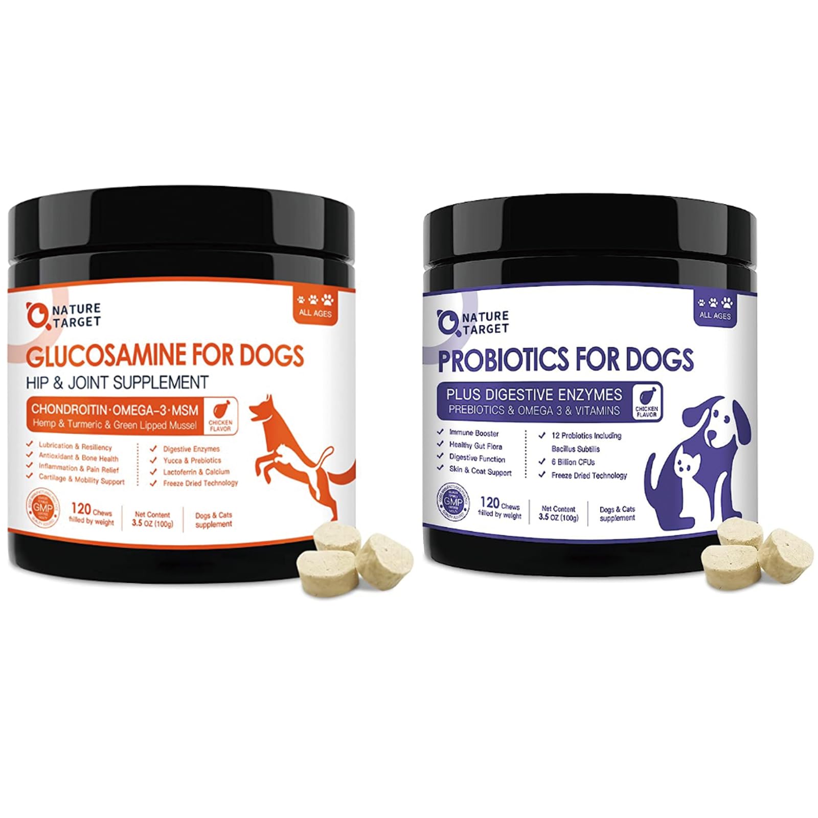Glucosamine for Dogs, Hip and Joint Supplement,Probiotics for Dogs, 6 Billion CFUs, Freeze Dried Dog Probiotics with Prebiotics and Digestive Enzymes