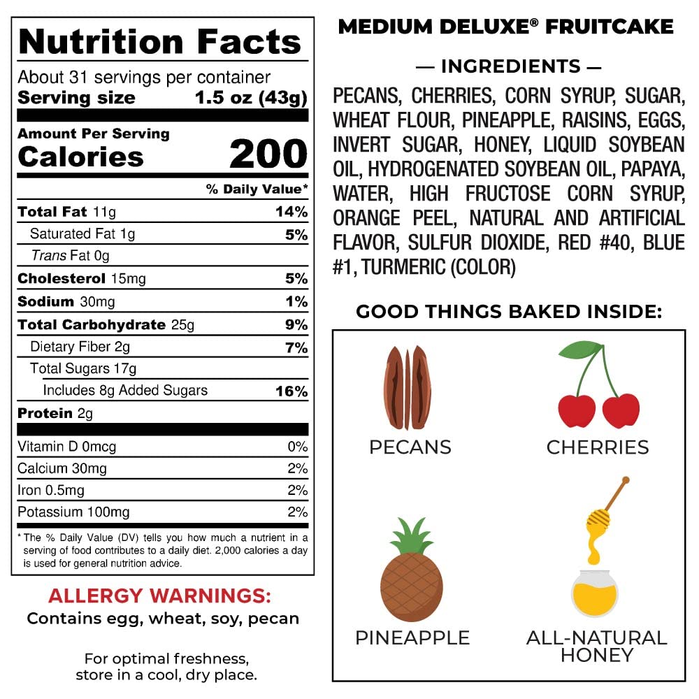 Collin Street Bakery DeLuxe Fruitcake - Handcrafted Fresh with Pecans, Pineapple, Papaya, Ripe Cherries, Raisins, & Honey - Giftable Collector's Tin - Baked in Texas Since 1896-8" - 102A