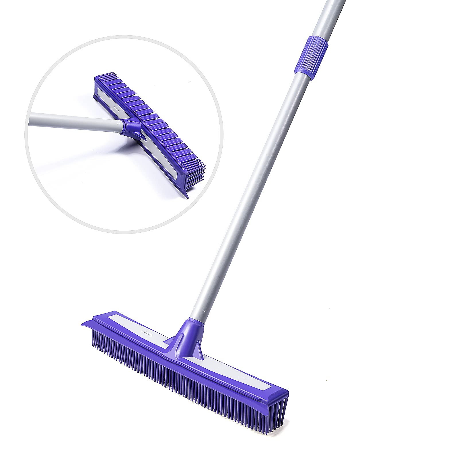 CLEBROOM Soft Rubber Push Broom-Extendable Telescopic Long Handle Bristles Squeegee Broom Bristle Sweeper Removal Pet Dog Hair for Cleaning Hardwood Carpet Tile Windows Clean Water Resistant (Blue)