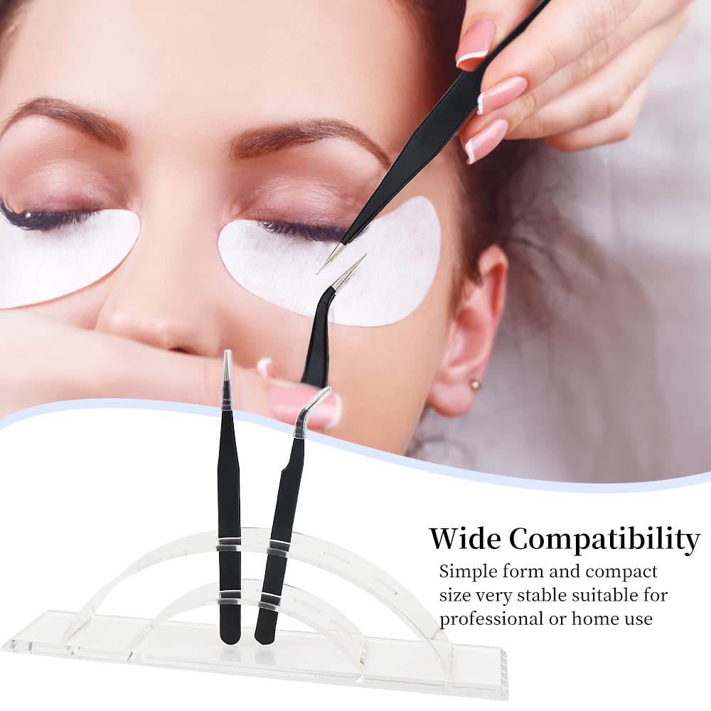 Eyelash Extension Tweezers Kit with 2pcs Black Tweezers and Storage Case, 6 HolesTweezer Display Stand,fit Lash Extension Professional Makeup Tool (Black)