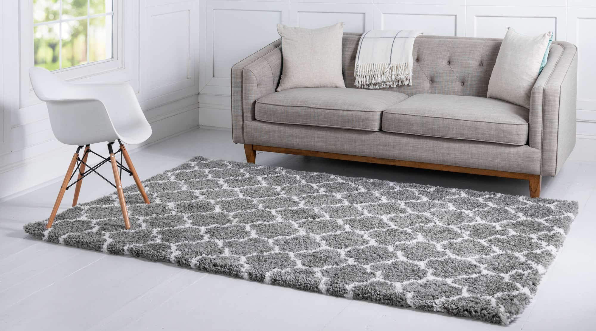 Unique Loom Rabat Shag Collection Area Rug - Marble (8' x 10' Rectangle, Gray/ Ivory)