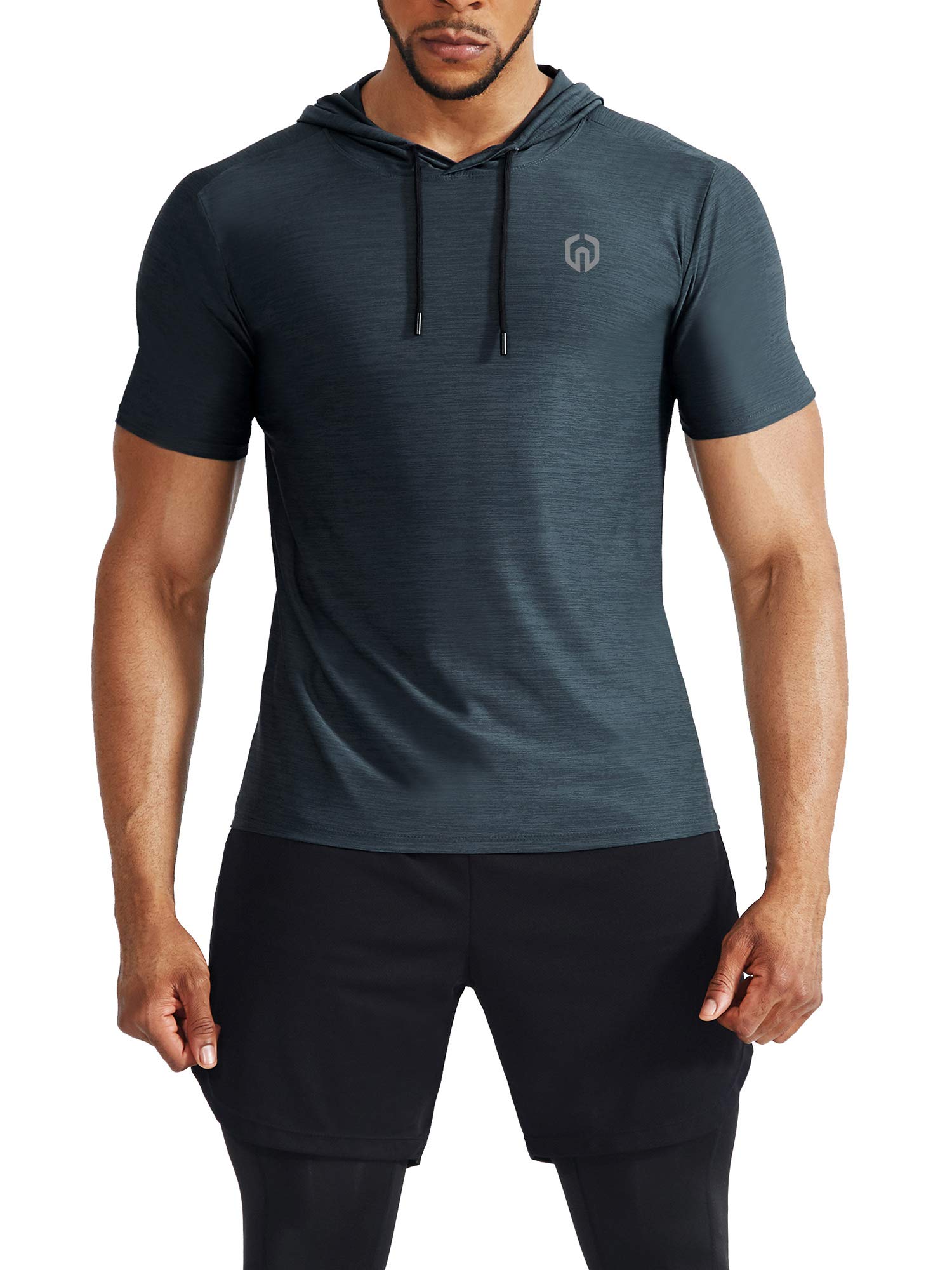 NELEUS Men's 3 Pack Dry Fit Running Shirt Workout Athletic Shirt with Hoods,Grey Black,Slate Gray,Red,US M,EU L