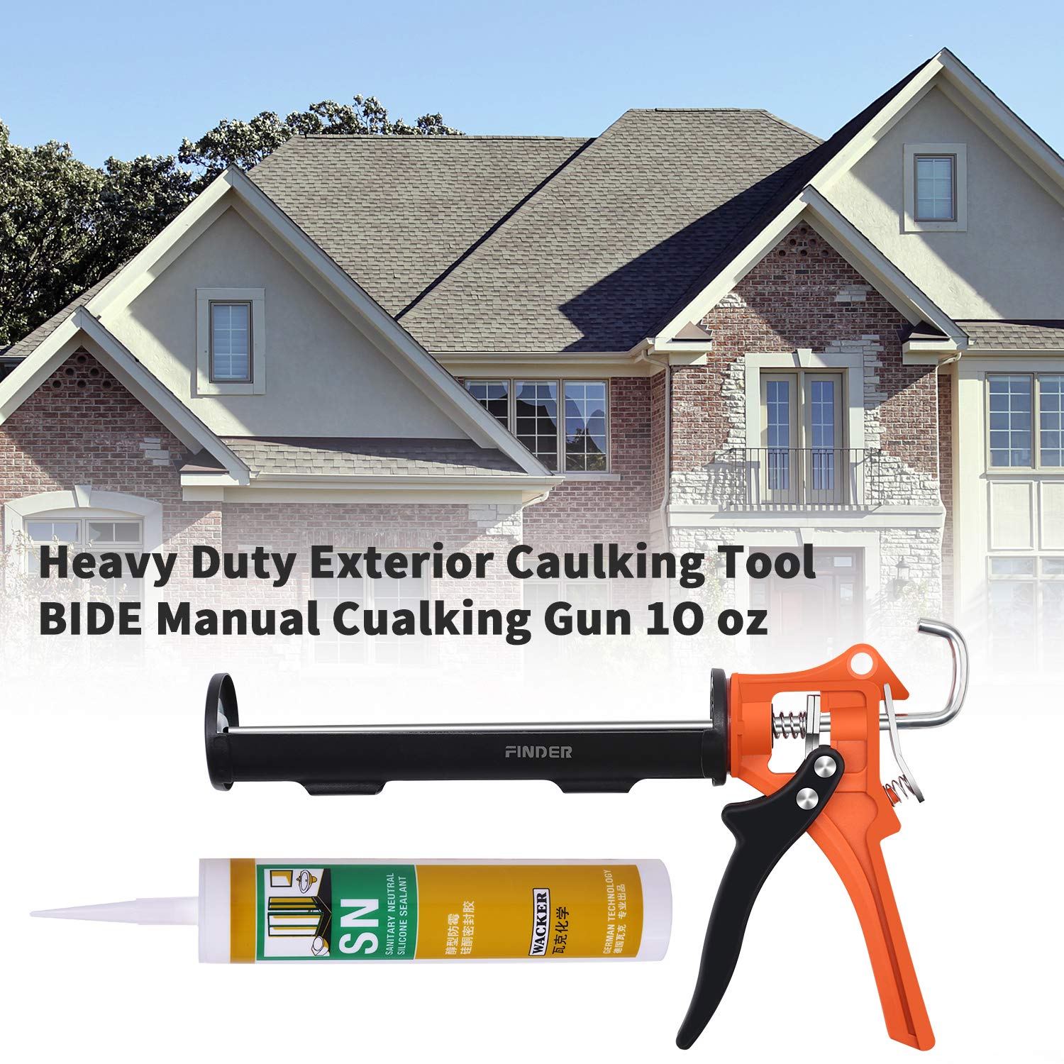 Finder Standard Size 10oz Silicone Caulking Gun, Manual Cartridge Rod Cradle,Fits 10 oz tube/cartridge (Caulking gun only)