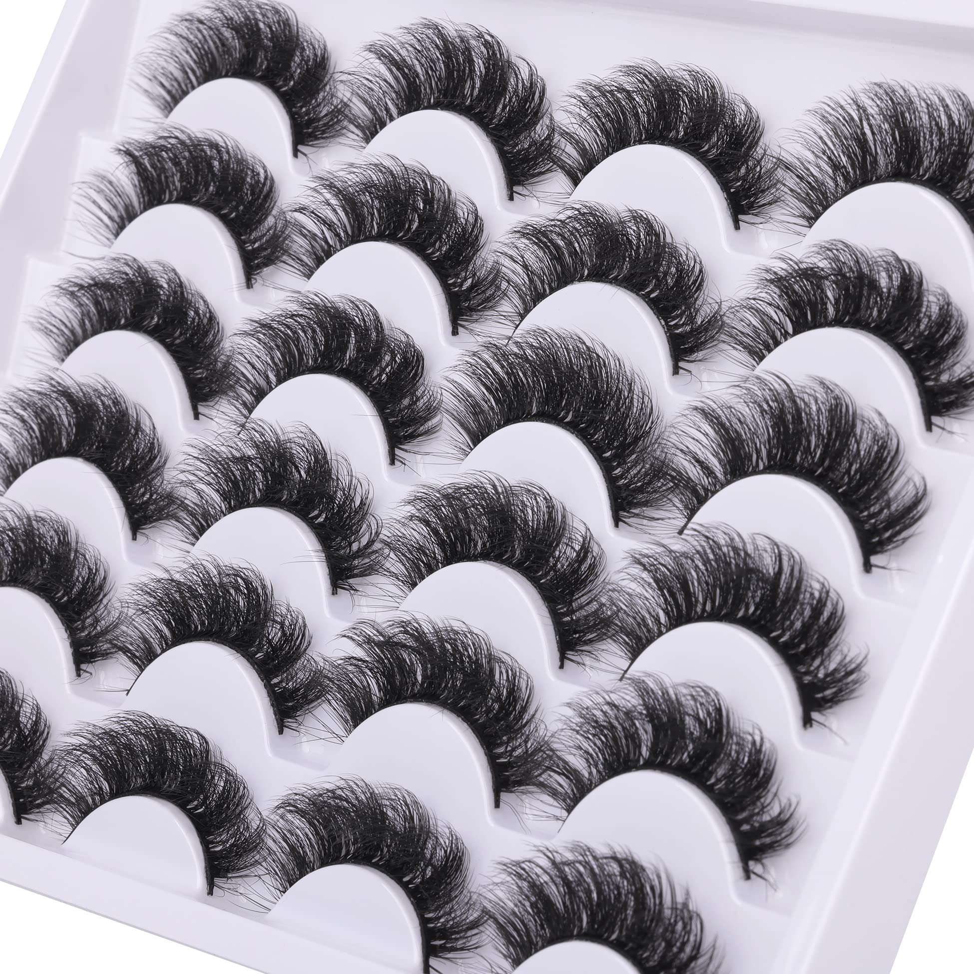Eyelashes Natural Fluffy Mink Lashes Full of Volume Faux Mink Lashes 3D Effect Thick Volume 16MM Fake Eyelashes Wispy Lashes 12 Pairs
