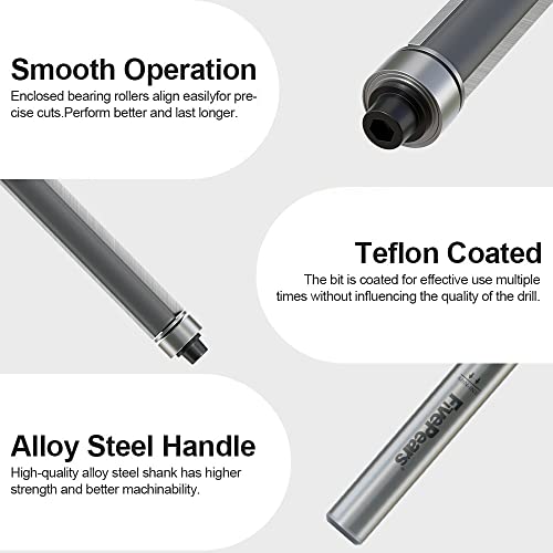 FivePears Flush Trim Router Bits 1/4 Inch Shank, 3/8 Inch Cutting Diameter, 2 Inch Cutting Length, Bottom Bearing Flush Straight Cut Trim Router Bit for Woodworking.